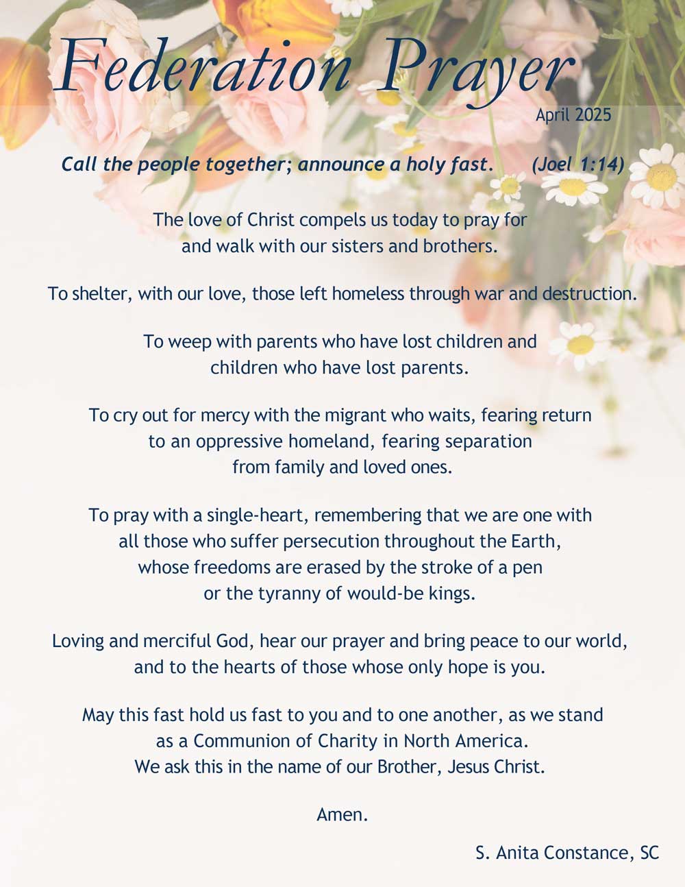 Open Letter to the United States Congress from the Sisters of Charity ...